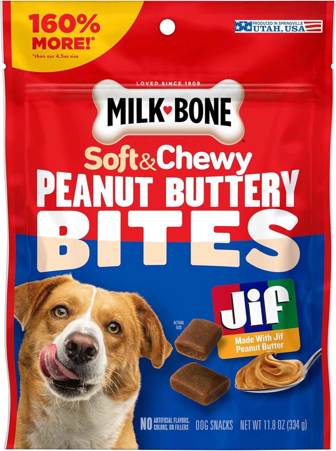Milk-Bone Peanut Buttery Bites, Soft Dog Treats with Jif Peanut Butter ...