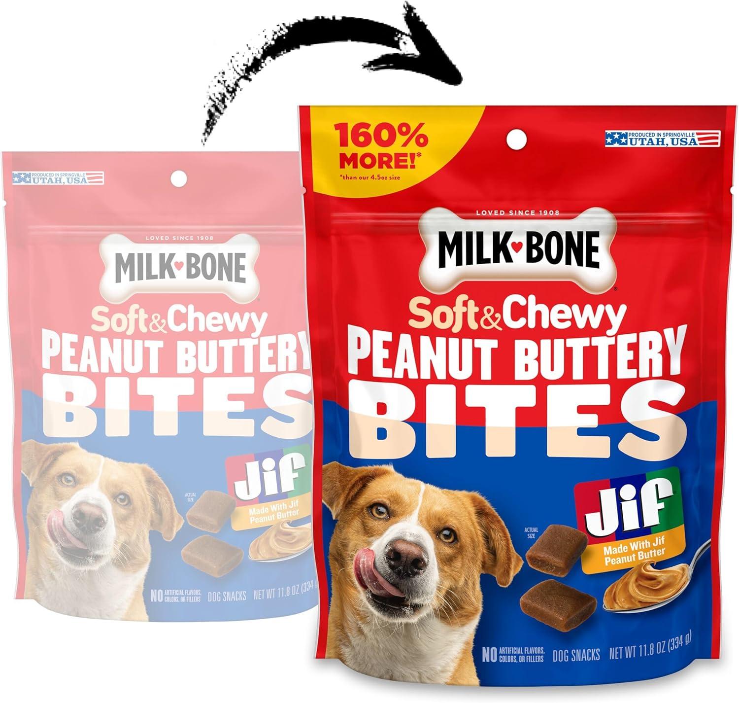 Milk-Bone Peanut Buttery Bites, Soft Dog Treats with Jif Peanut Butter ...